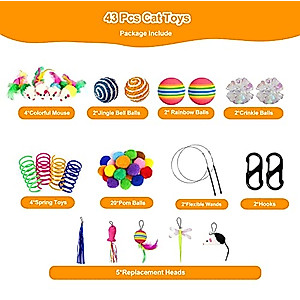 YUSHOO 43PCS Cat Toys, Interactive Cat Kitten Toys for Indoor Automatic Cat Toys Cat Feather Teaser Wand Toys Include Cat Springs, Mice, Balls and Bells Toys, Cat Wand Toys for Cat Kitten
