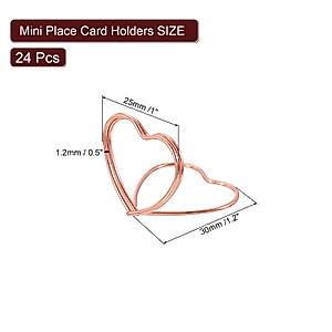 uxcell 24Pcs Heart Shape Table Number Holders Mini Place Card Holders Carbon Steel Picture Holders for Tables Centerpieces, Wedding Reception, Parties, Banquets, Rose Golden