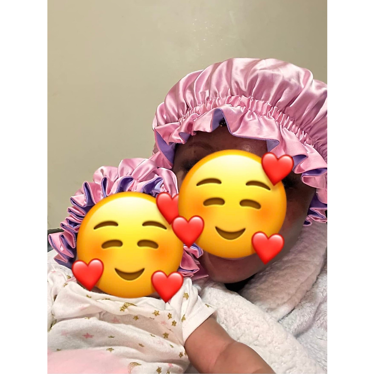 AKISS Reversible Satin Silk Sleep Hair Bonnet for Newborn Baby Girl Boy (Taffy/Lavender, 1~3 M)