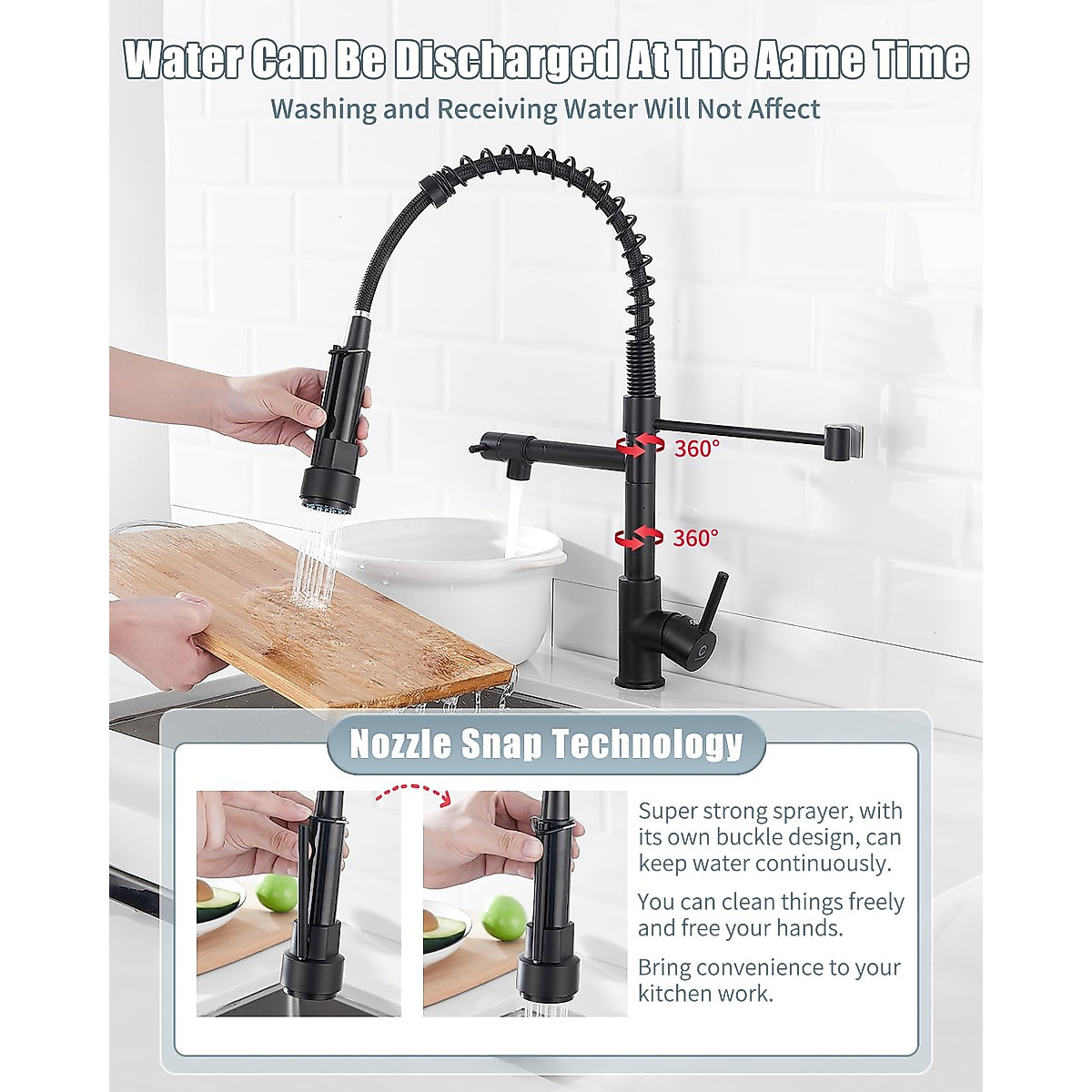 Casavilla Kitchen Faucet with Soap Dispenser, Single Handle Spring Kitchen Sink Faucets with Pull Down Sprayer and Deck Plate,Black Faucet for Camper Farmhouse RV Kitchen Sink,Dual Function Spray Head