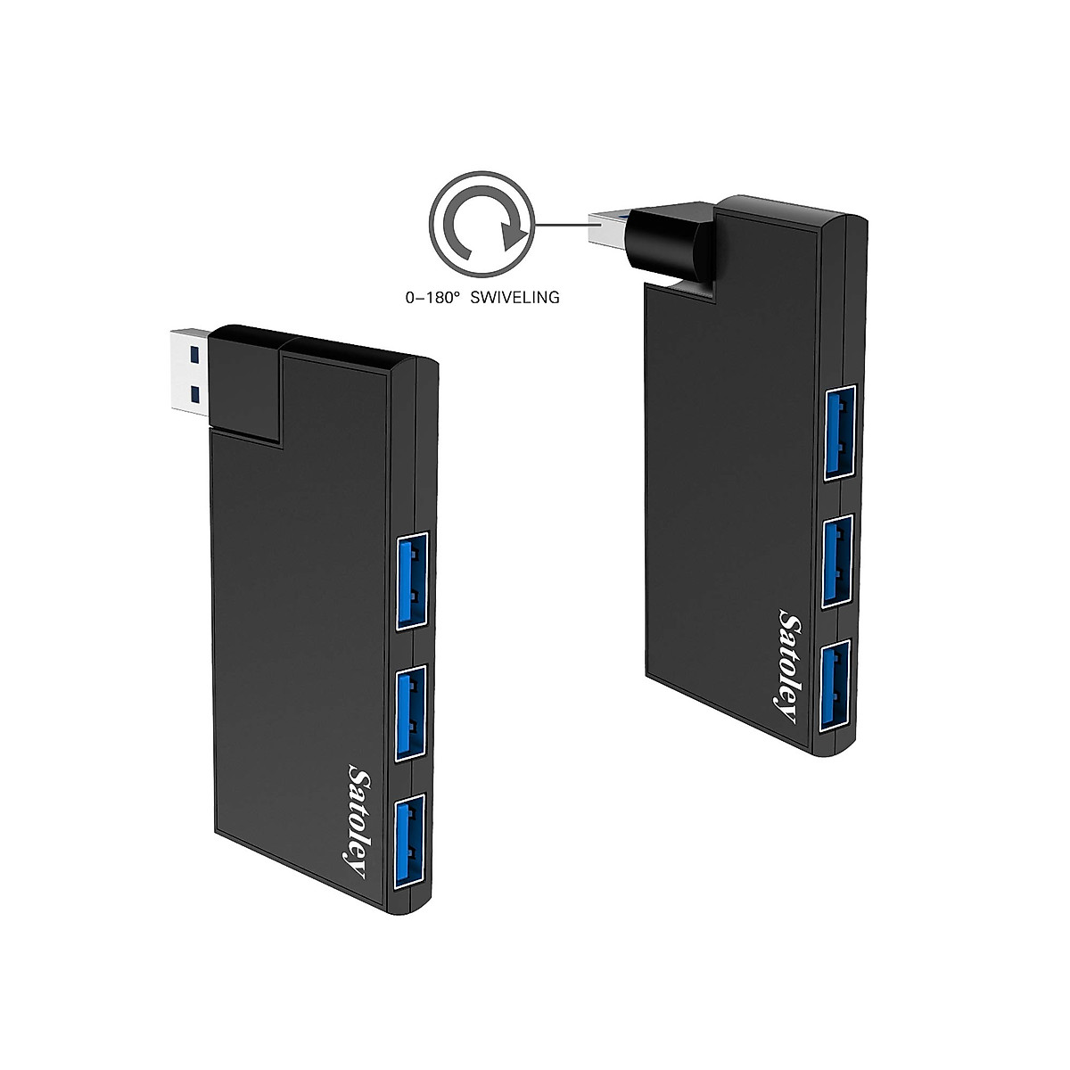 USB 3.0 HUB, Satoley Slim USB HUB 4 Port Aluminum USB Adapter with Rotating USB Connection for Surface Pro Laptop, Notebook PC, MacBook and More, Black