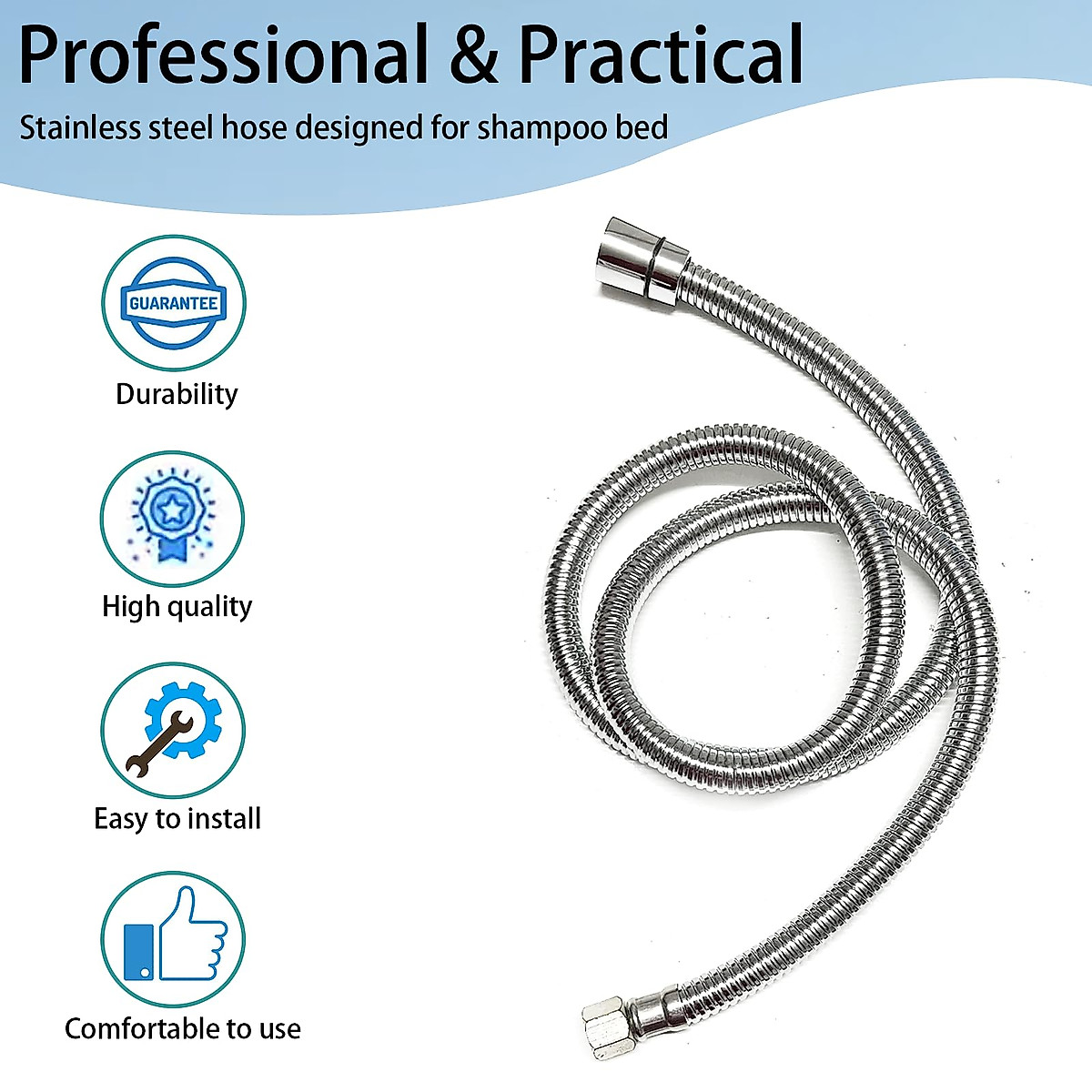 2 Packs Shampoo Bowl Hose, 1/2" Thread to 1/4" Thread Nut Stainless Steel Shampoo Hose for Professional Salon Shampoo Bowl, Sink Faucet and Sprayer Head Replacement Part