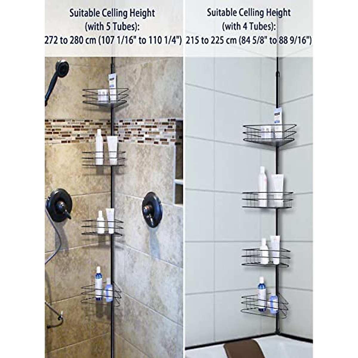 JUMPGA Aquaterior 4 Layers Shower Corner Pole Caddy Shelf Bathroom Wall Storage Metal Rack Holder