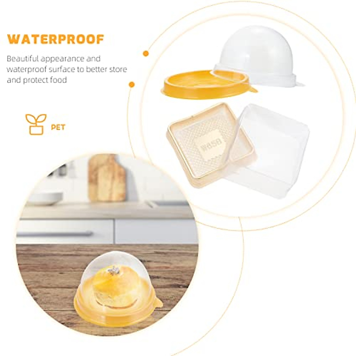 GANAZONO 100pcs Mini Moon Cake Boxes Clear Plastic Square Round Cupcake Boxes Dome Cake Container Bakery Carrier for Muffins Dessert Golden