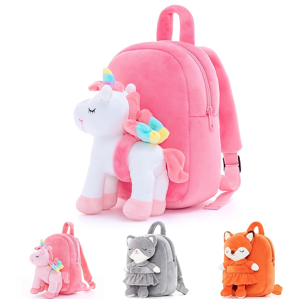 Lazada Unicorn Toddler Backpack Stuffed Unicorn Toys Kids Backpacks with Toy White 9.5"