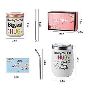 Thinking of You Gifts - Send A Big Hug Scented Candle Set & Insulated Tumbler, Feel Better Cheer Up Get Well Soon Gifts for Women, After Surgery Gift, Inspirational Candles, Grieving, Condolence, 7 oz