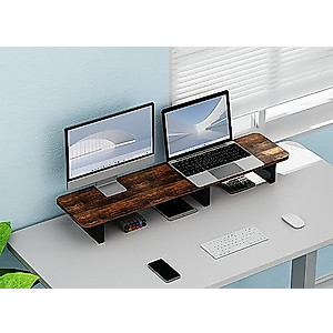 ErgoFocus Large Wood Monitor Stand, 39-inch Long Dual Monitor Riser with Storage Space