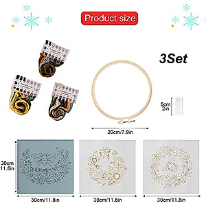 Lukinbox Embroidery Starter Kit for Beginners, 3 Sets Cross Stitch Kits for Adults, Include Embroidery Clothes with Cute Bees and Flowers Patterns, 1 Embroidery Hoop, Threads, Needles and Instruction