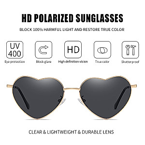 Kursan Polarized Heart Sunglasses for Women Metal Frame Fashion Lovely Style Sun Glasses UV400 Protection (Gold/Red)