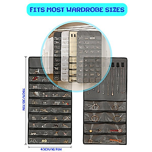 ONEPEACE Hanging Jewelry Organizer: Necklace & Earring Holder with Pockets for Closet, Wall or Door (Black)