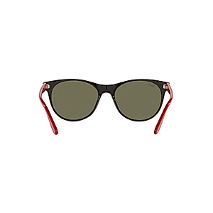 Ray-Ban RB2202M Scuderia Ferrari Collection Round Sunglasses, Black/Light Green Mirrored Silver, 55 mm
