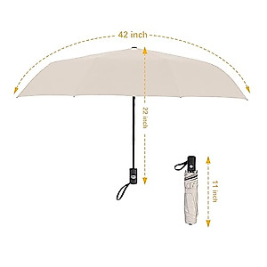 Generic 42 Inch Portable Travel Umbrella - Windproof Umbrella for Rain, Strong and Compact - Ideal for Golf, Backpacking, and On-the-Go Use, Beige