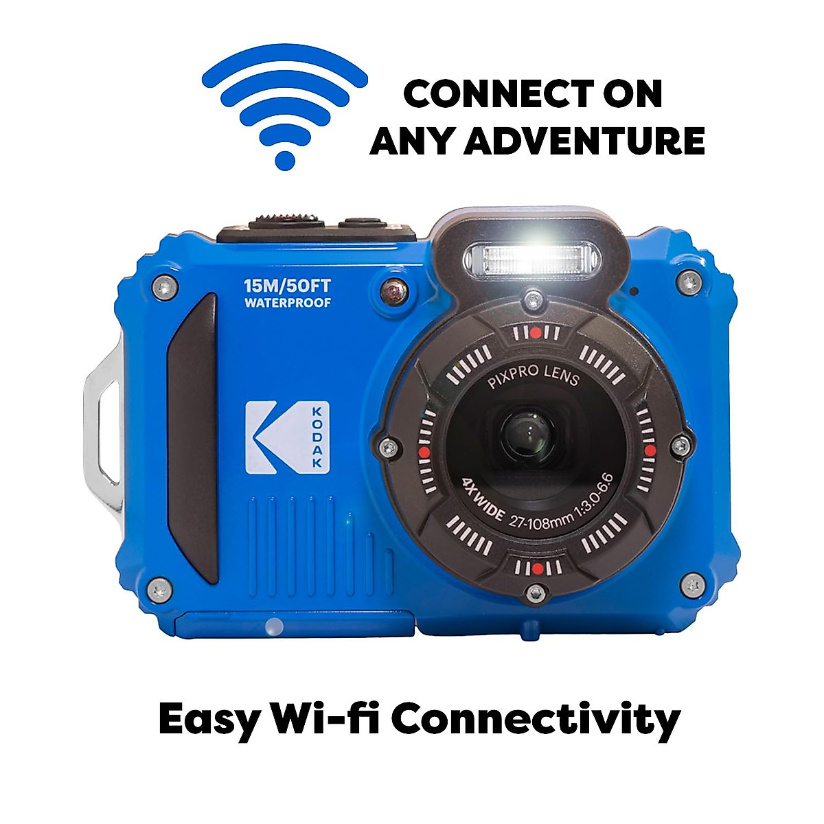 Kodak PIXPRO WPZ2 Rugged Waterproof Shockproof Digital Camera 16MP 4X Optical Zoom 1080P Full HD Video, 2.7" LCD (Blue), 32GB SD Card, Black Compact Camera Case, Floating Strap, Bundle (7 Items)