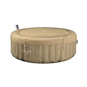 Bestway SaluSpa San Diego UltraFit EnergySense Inflatable Hot Tub Spa (77" x 26") | Portable Hot Tub with Energy-Efficient Cover and Built-in Pump | Fits Up to 4-6 Persons | Brown Wood