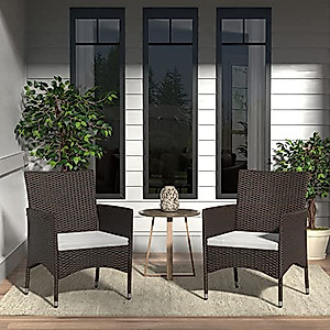 Amazon Brand - Ravenna Home Set of 2 Contemporary Outdoor Patio Dining Chairs with Cushion, Weather-Resistant PE Rattan Wicker - Brown