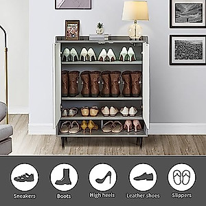 OLD CAPTAIN Shoe Storage Cabinet, 5-Tier Modern Entryway Organizer Cabinet with Door,Deodorisation and Automatic Lighting (White Rattan)