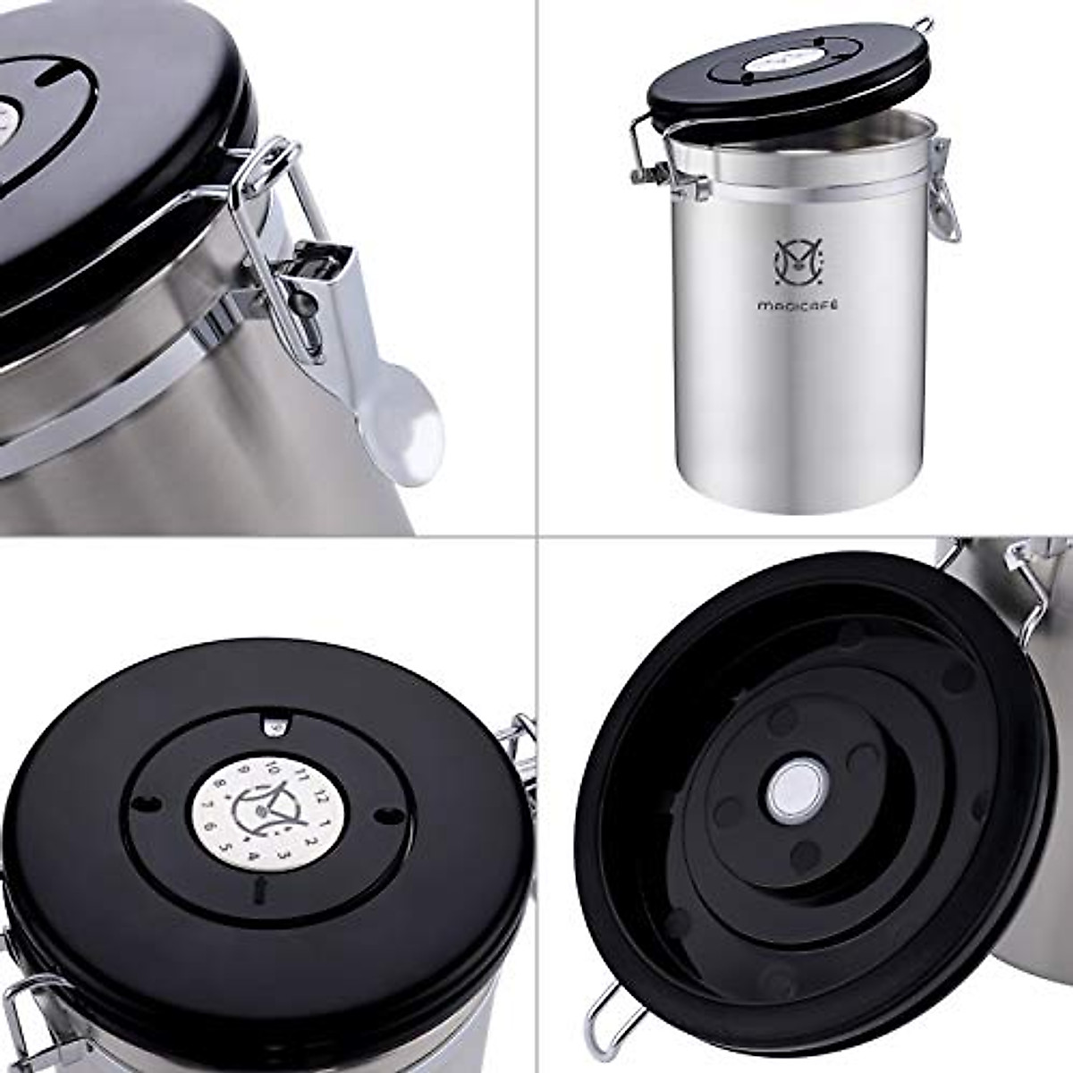 Magicafé Airtight Coffee Container Canister - CO2 Valve Coffee Container with Scoop for Ground Coffee Beans Storage Medium 16oz