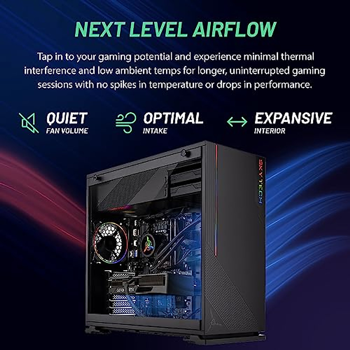 Skytech Azure Gaming PC, Ryzen 7 5700X 3.4 GHz (4.6GHz Turbo Boost), NVIDIA RTX 4060 8GB GDDR6X, 1TB NVME, 16GB DDR4 RAM 3200, 650W Gold PSU, Wi-Fi, Win 11 Home