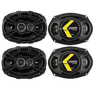 KICKER 43DSC69304DS 6x9 720 Watt 3-Way 4-Ohm Car Audio Thin Profile Coaxial Speakers with Dome Tweeters, Foam Surrounds & Polypropylene Cone, 2 Pairs