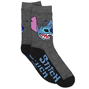 Disney Lilo & Stitch Women's 3 pack Crew Socks (Large (9-11), Stitch White/Blue)