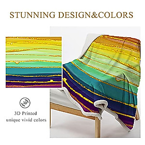 Colorful Glitter Rainbow Plush Fluffy Fleece Blanket, Faux Fur Throw Blanket, Super Soft Throw Blanket for Sofa, Couch and Bed