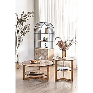 Gexpusm Round Coffee Table, Wood Coffee Tables for Living Room, Natural Wood Coffee Table with Storage, Center Large Circle Coffee Table, 35.3x35.3x17.8in