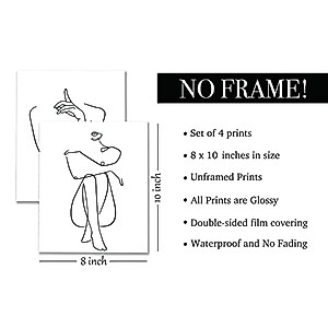 BELLOWDEER Woman Body Line Art Wall Decor Art Prints Set of 4, Minimalist Wall Art Posters, Home Decor for Women Bedroom Living Room Office Decoration Wall Art, 8 x 10 Inch, Unframed