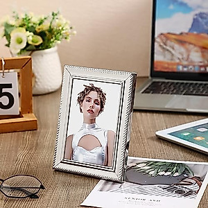 Kigley 6 Pcs Silver Photo Frame Mini Metal Picture Frame 2.5 x 3.5 with Velvet Backing and Easel Stand Wallet Size Frames for Tabletop Desk