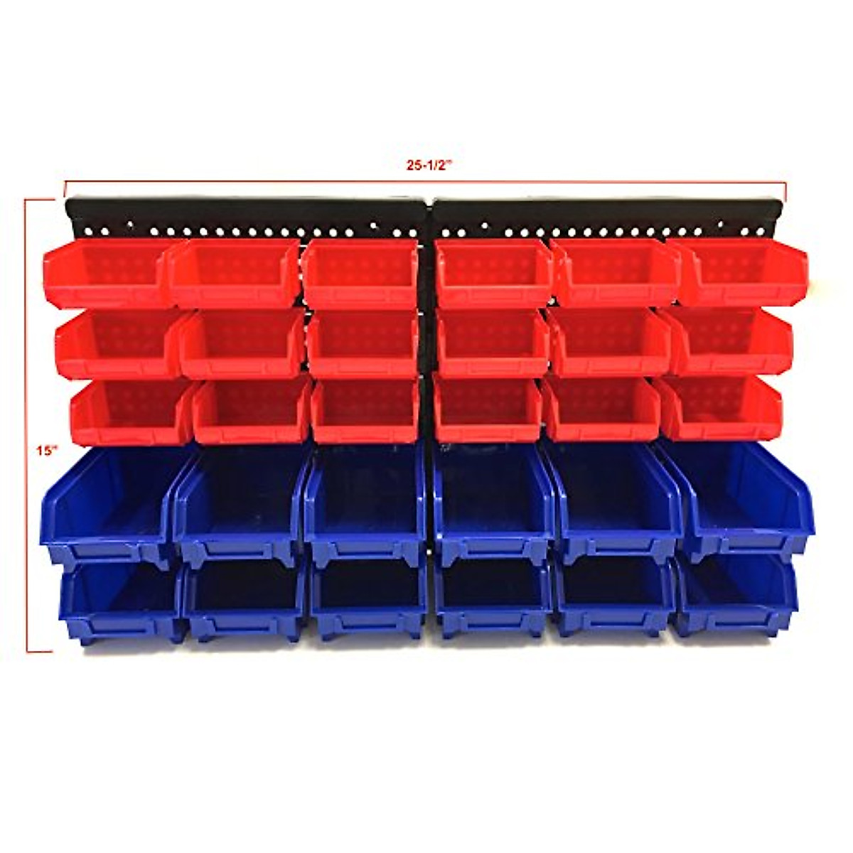 MaxWorks 80694 30-Bin Wall Mount Parts Rack/Storage for your Nuts, Bolts, Screws, Nails, Beads, Buttons, Other Small Parts,Blue and Red