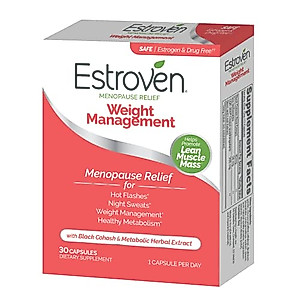 Estroven Weight Management for Menopause Relief - 30 Ct. - Clinically Proven Ingredients Help Manage Weight, Provide Night Sweats & Hot Flash Relief - Drug-Free & Gluten-Free Caplets