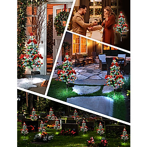 Solar Christmas Trees Lights Outdoor Decoration Waterproof, 40LED Small Solar Power Xmas Tree Pathway Lights, Solar Garden Decorative Stake Lights Yard Decor with Snow 2 Modes for Path Lawn Patio,2PCS