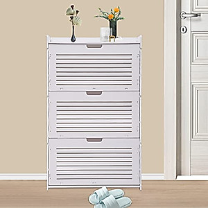 3-Layer White Tipping Shoe Cabinet, Shoe Rack Cabinet for Entryway, Ultra-Thin Shoe Cabinet Breathable, 19.29*6.69*42.91inch