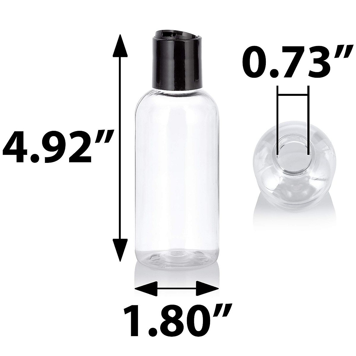 JUVITUS 4 oz / 120 ml Clear Plastic PET Boston Round Bottle (BPA Free) with Black Disc Cap (12 pack)