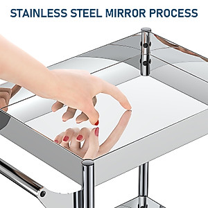 johgee 3 Shelf Mirror Stainless Steel Utility Cart, 3 Tier Stainless Steel Cart with Wheels with Handle, Serving Car, Rolling Medical Cart for Salon, Spa, Lab, Dental Clinic, Lab, Hospital