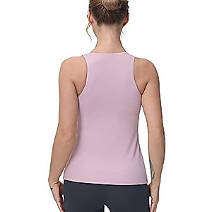 High Neck Workout Tank Tops Sports Bras for Women Full Coverage Tank with Built-in Shelf Bras Racerback Yoga Gym Shirt Lilac