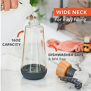 Full Circle Bottle Service - Refillable Glass Spray Bottle for Cleaning - Versatile Stream & Mist Options, Bamboo Details, Silicone Boot - Ideal for Non-Toxic Solutions & Plant Care, 16oz, Gray