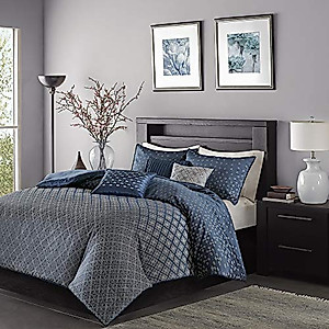 Madison Park Biloxi Duvet Cover - Navy, Geometric Duvet Cover Set – 6 Piece – Ultra Soft Microfiber Light Weight Bed Comforter Covers, King/Cal King(104"x92") (MP12-3737)