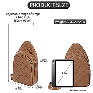 EMBRUNIOICE Vegan Leather Sling Bag for Women Quilted Crossbody Sling Backpack for Cycling Hiking Travel（Brown）