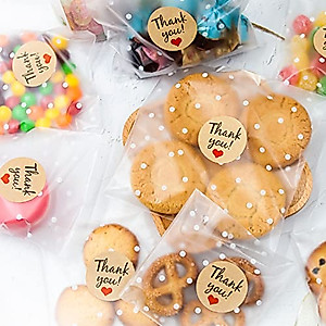 JESTAR 200 PCS Self Adhesive Cookie Bags Christmas Treat Bags, 3.94"x 3.94" Cellophane Bags Individual Cookie Bags with Thank You Stickers White Polka Dot Bags for Party Favors Gift Giving Candy