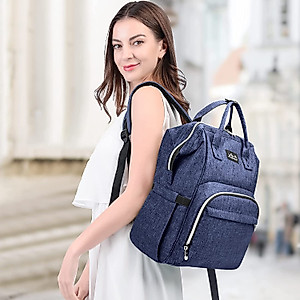 Viedouce Baby Changing Bag, Baby Diaper Bag Nappy Backpack, Maternity Bags with 1 Pcs Diaper Changing Pad and 2 Stroller Straps, Waterproof, Large Capacity for Mom and Dad (Blue)