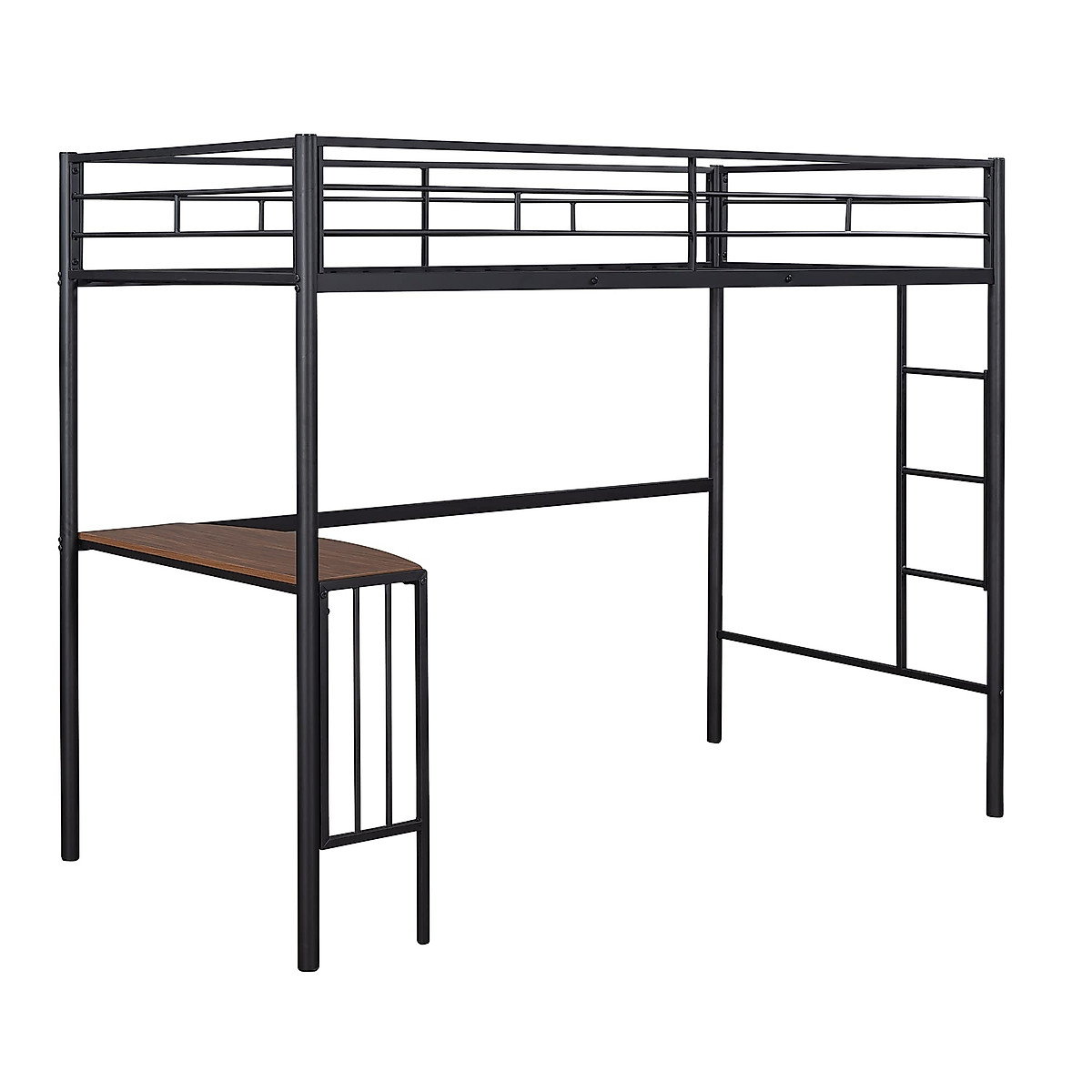 BOVZA Metal Loft Bed Twin Size with Desk, Ladder and Guardrails, for Kids Teens Adults, Black