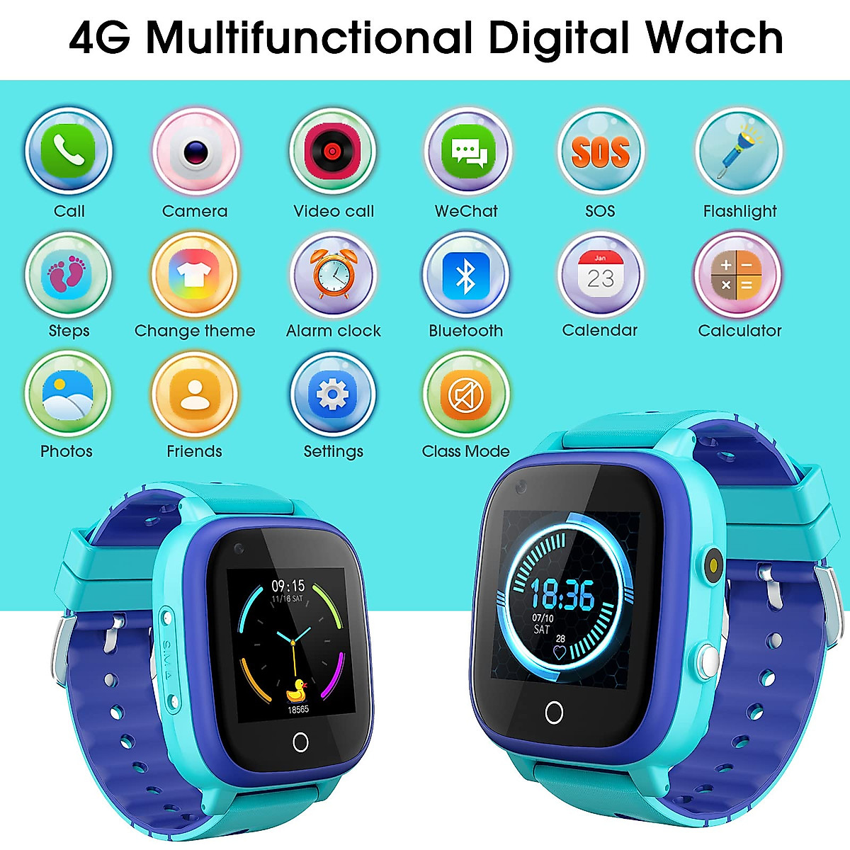 cjc 4G Kids Smartwatch, Smart Watch for Kids, IP67 Waterproof Watches with GPS Tracker, 2 Way Call Camera Voice & Video Call SOS Alerts Pedometer WiFi Wrist Watch, 3-12 Years Boys Girls