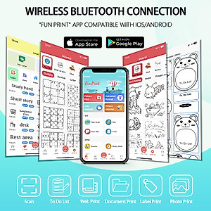 Wbacon Mini Sticker Printer- Portable Inkless Printer with 2 Rolls Paper, Pocket Printer for iPhone/Android, Bluetooth Smart Photo Printer for Journal, Memo, Travel, School Supplies, Blue