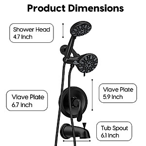 WRISIN Black Shower Faucet Set with Tub Spout (Valve Included), Black Shower Head and Handle Set, Shower Valve Kit with Shower Head and Handheld
