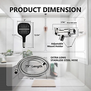 YASINU Handheld Shower Head with Extra Long Hose, 8 Setting Square Detachable Hand Held Spray with Upgrade Button & On Off Switch, 79" Hose - Chrome