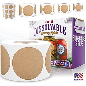 MESS Dissolvable Canning Labels for Jars – 200 Kraft Dissolvable Mason Jar Labels - Dissolvable Food Labels for Containers - Jam Homemade Canning Jar Labels Stickers - Removable Mason Jar Labels 2"