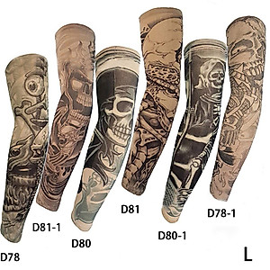 Pinkiou Temporary Tattoo Arm Sleeves for Men/Women, Fake Tattoo Sleeves Outdoor Sun Protective Cover Body Art Fake Arm Accessories 6 pcs Tattoo Sleeves (L)