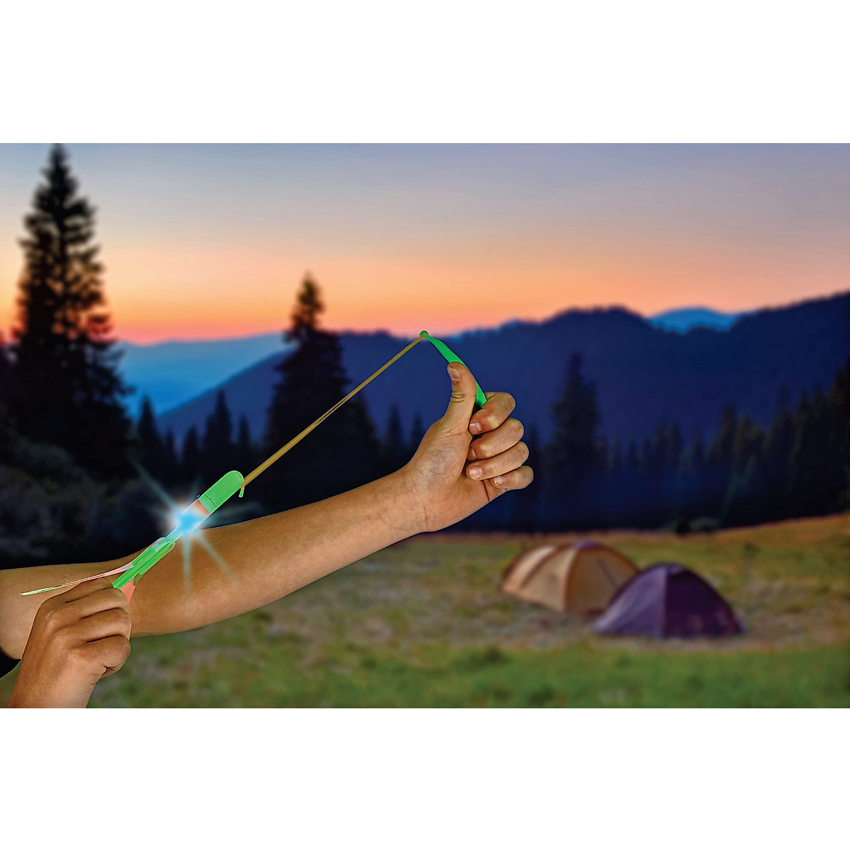 Cool Builders Light-Up Rockets Slingshot - Pull Back and Launches up to 36 Meters Day & Night Fun Flying Action Outdoor Toys for Boys and Girls (Light Up Slingshot Rockets)