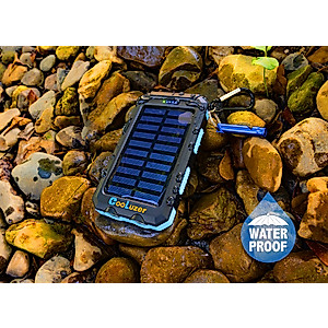 Solar Power Bank 36800mah, Solar Charger Power Bank with 18W PD 5V 3.1A outputs, IP67 Waterproof, Grade A+ Battery with LED Flashlight and Compass, Perfect Camping Gear Accessory for Outdoor (Blue)