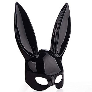 Masquerade Rabbit Mask Bunny Mask, Black Adult Bunny Ear Rabbit Mask for Women's Masquerade Easter Halloween Eve Party Costume Accessory NMFIN